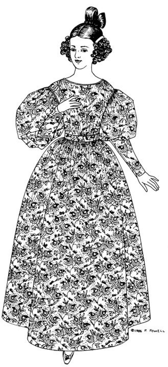 PA003 1800's 1830s Full High Gown Pattern by patternsoftime