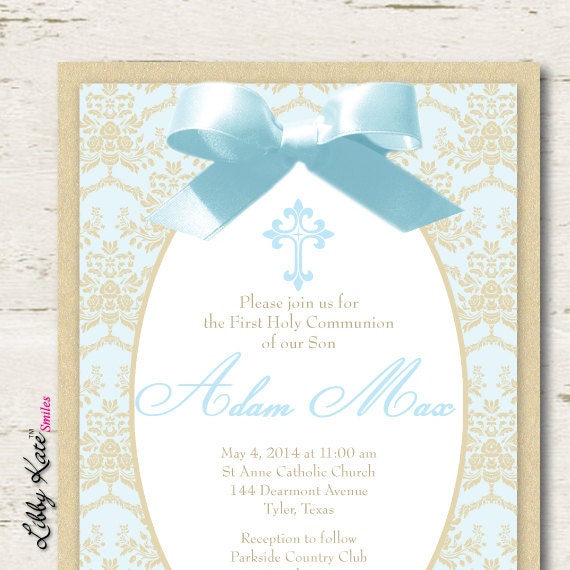 Boy First Communion Invitation Boy Blue and Gold