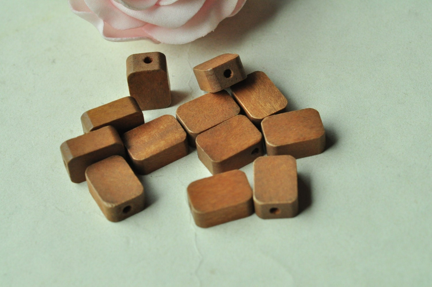 25pcs Square Wooden Bead Brown Finished Rectangular Wood Bead