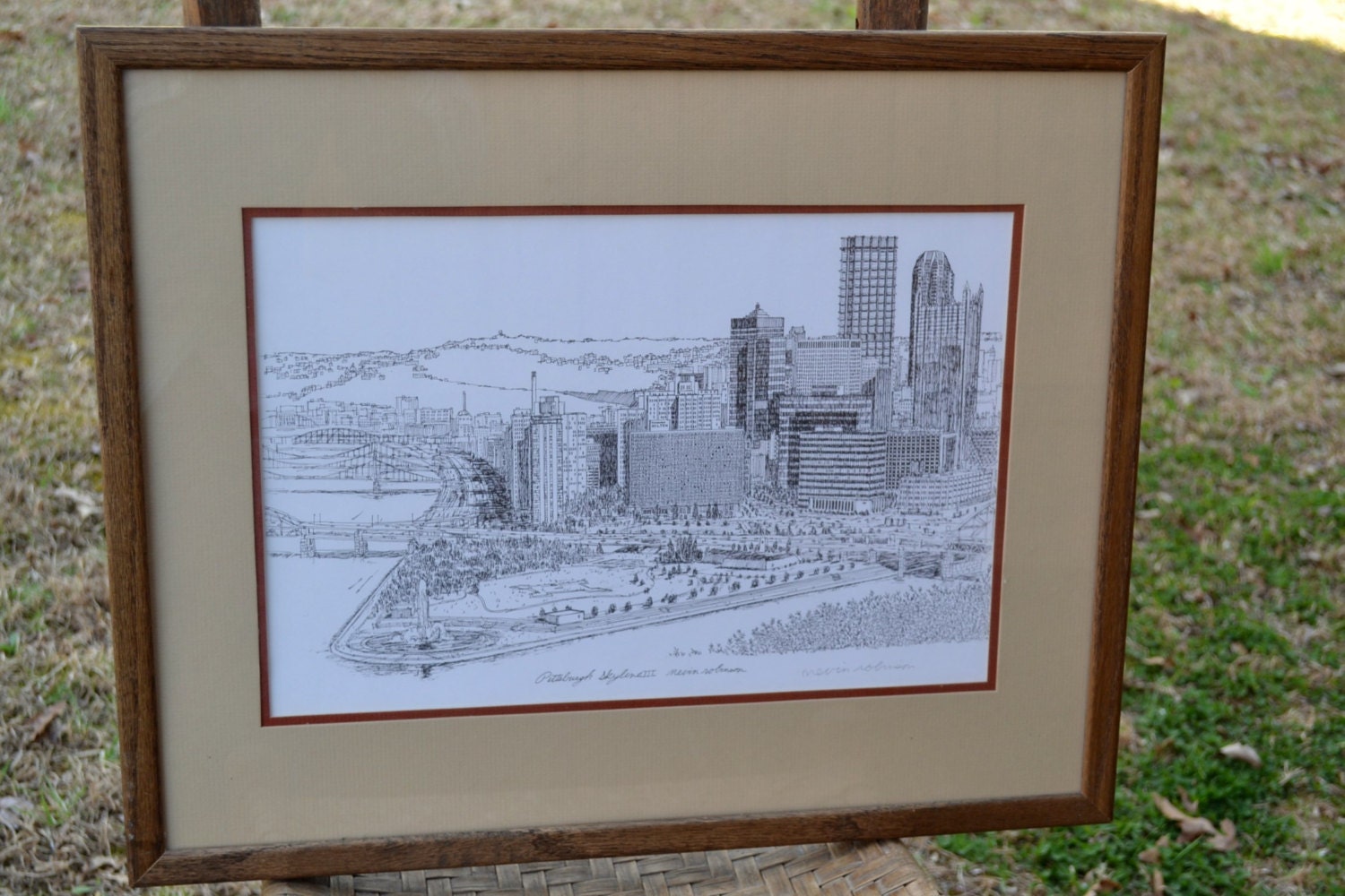 Nevin Robinson Framed Signed Print Pittsburgh Skyline III