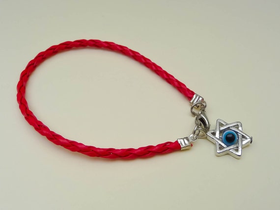 Jewish Kabbalah Red String Silver tone Evil Eye inside