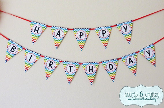 Rainbow Chevron Party Printable Happy Birthday by HeartsandCraftsy