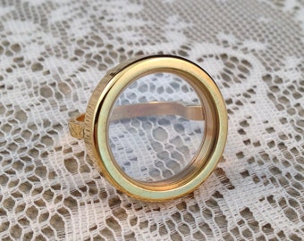 1 ~ Rose Gold Floating Locket Charm Ring Living Locket Charm Ring ...