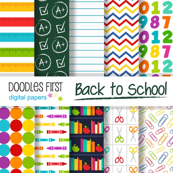 Back to School Digital Paper Pack Includes 10 for Scrapbooking