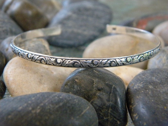 Sterling Silver Cuff Bracelet with antiqued floral by WordyWoman