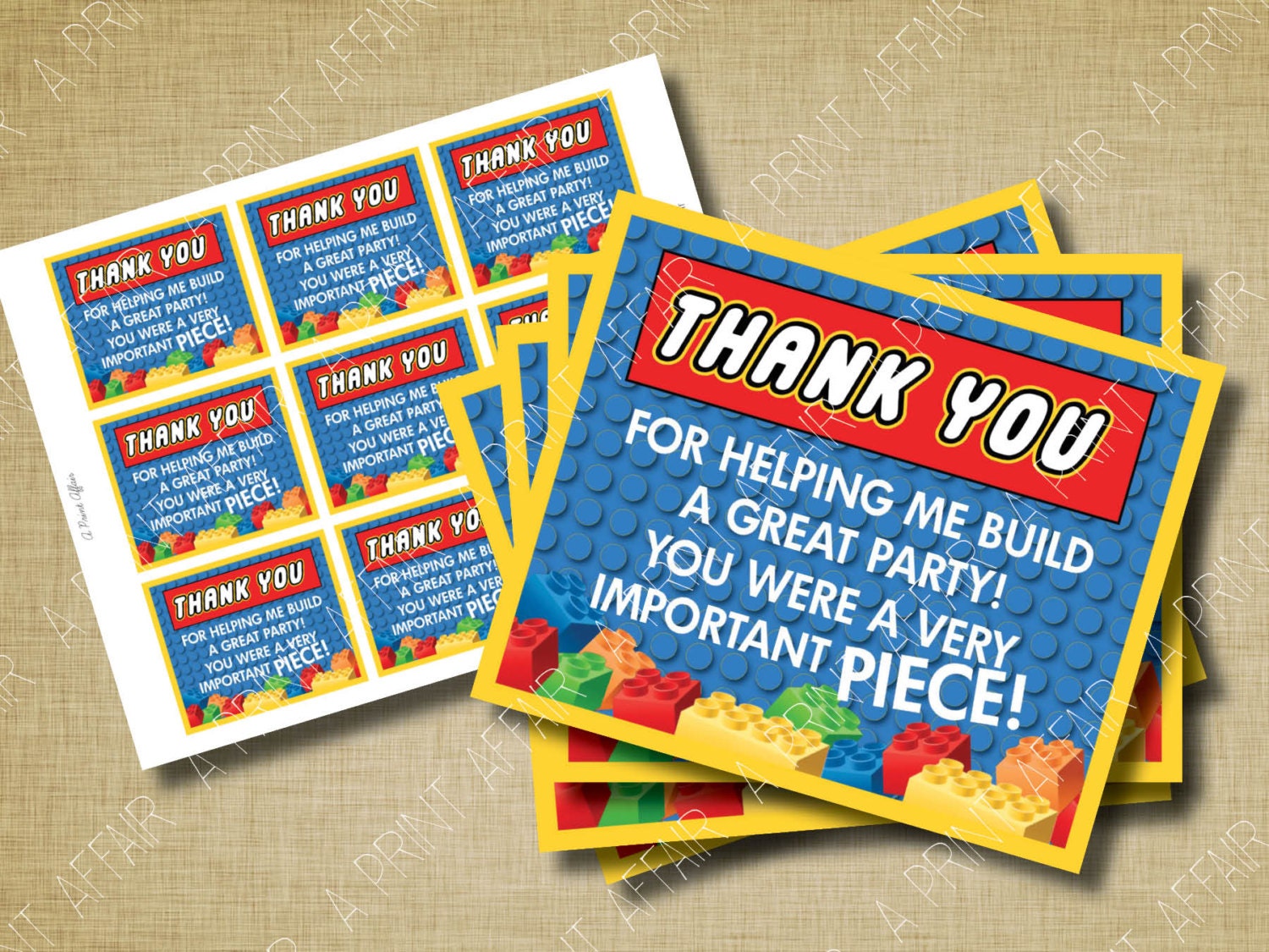 Building Blocks Birthday Party Thank You Tags LEGO por aprintaffair