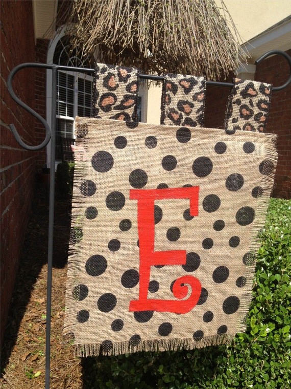 Items similar to Monogram Burlap Garden Flag, Yard Flag, Spring Garden ...