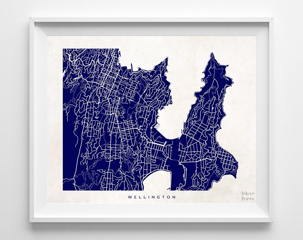 Wellington Map New Zealand Print Wellington Poster New