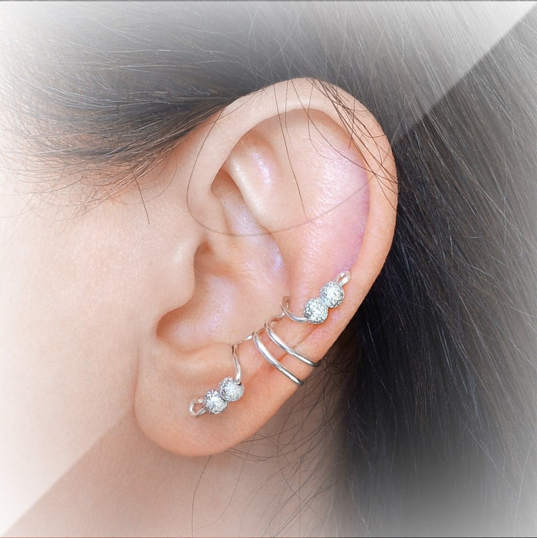 Silver Ear Cuff Glitter Silver Beads Ear Wrap