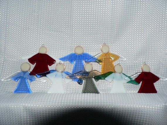 Handmade fused glass angel ornaments. by FLATROCKGLASS on Etsy