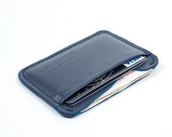 Blue leather wallet | Etsy