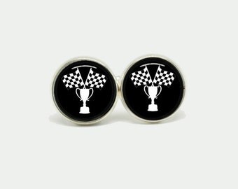 Black and White Silver Cufflinks with "Checkered flag" for weddings ...