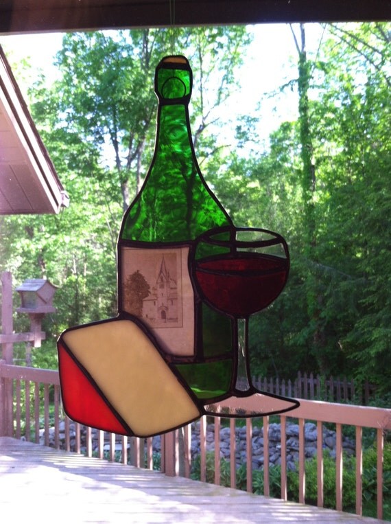 Items similar to Stained glass wine and cheese suncatcher on Etsy