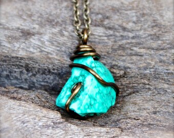 Raw Turquoise Necklace - Raw Stone Jewelry - Natural Turquoise Jewelry ...