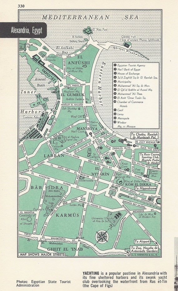 Alexandria Egypt Map City Map Street Map 1950s by VintageButtercup