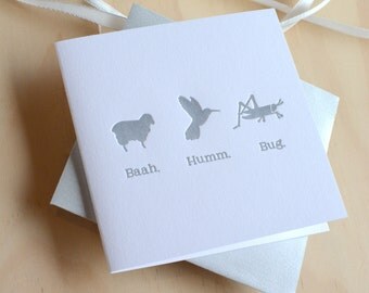 Letterpress Christmas card, Bah Humbug. Baah, humm, bug. Funny punny ...