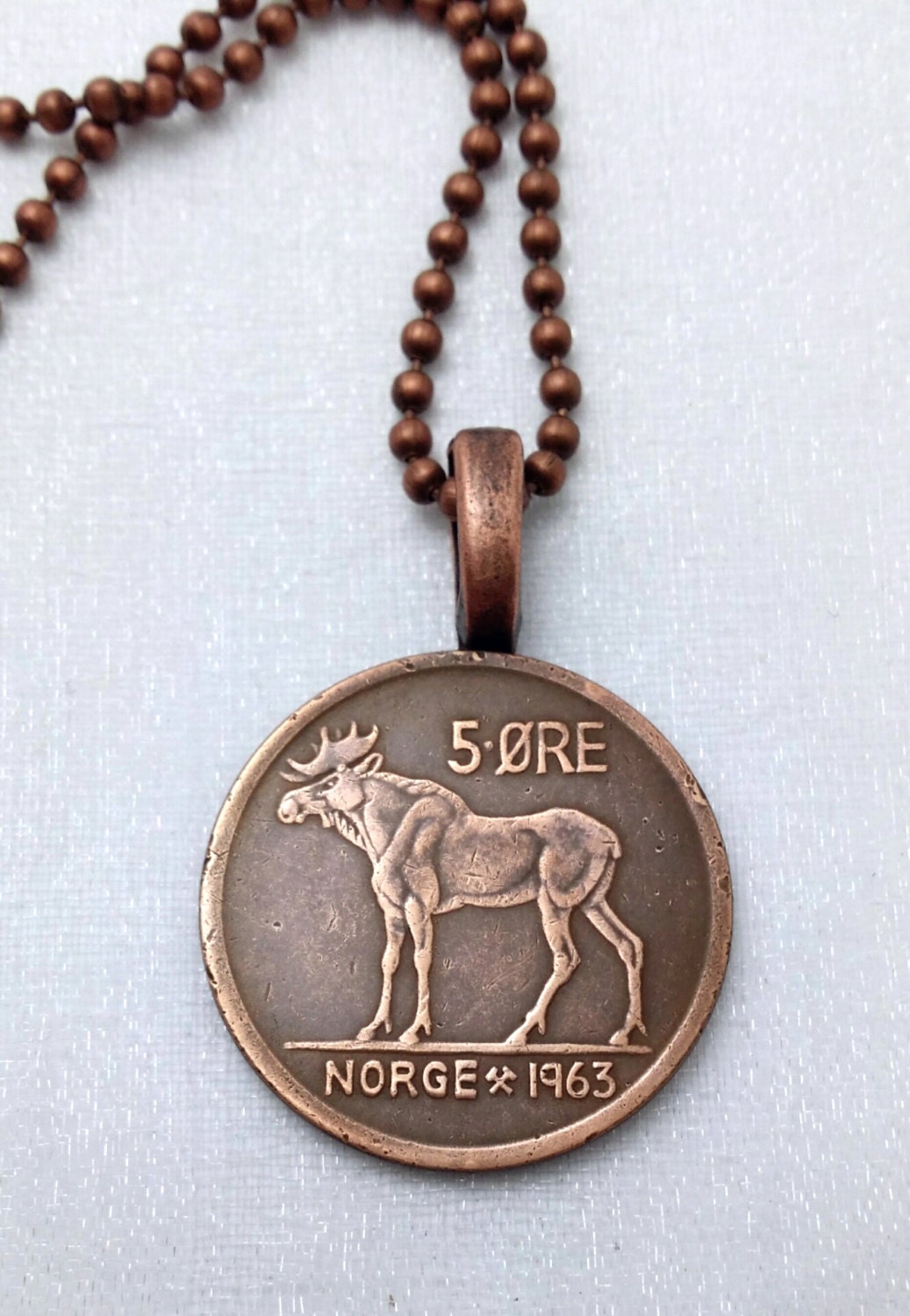 Vintage Norse MOOSE COIN NECKLACE Norway Norwegian Elk