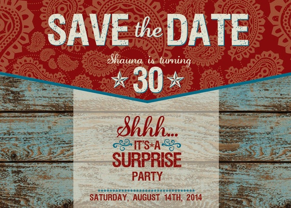 Rustic Surprise Party Save The Date By Imaginationpad On Etsy