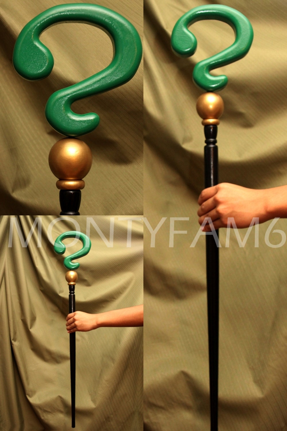 RIDDLER CANE Green Black Question Mark Costume Walking Stick