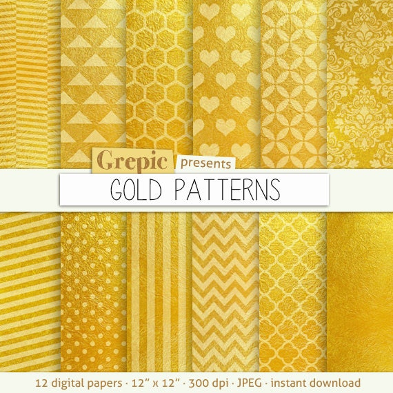 SALE 50% Gold digital paper: GOLD PATTERNS high