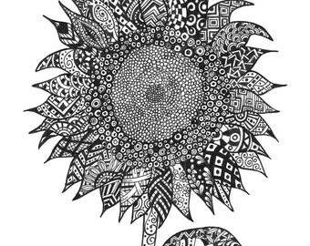 Sunflower Zentangle Inspired Art A4 PRINT