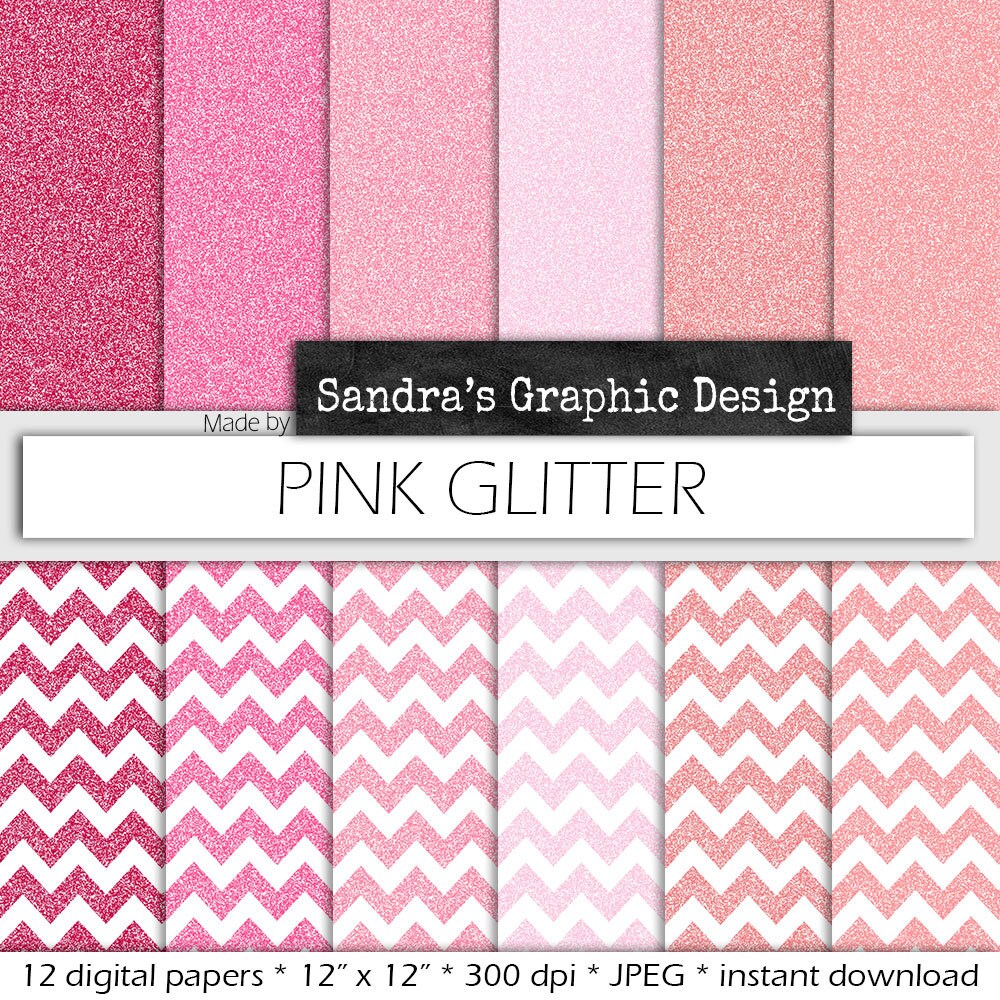 Pink digital paper: “PINK GLITTERS” with sparkling paper sheets in the ...