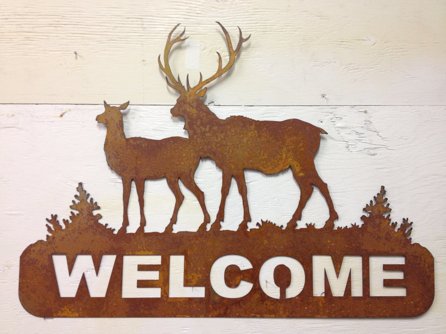 Metal Deer Pair Welcome Sign
