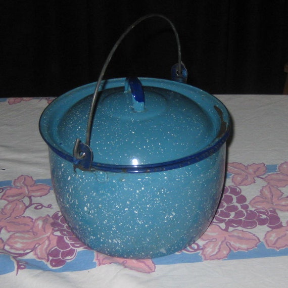 Items similar to SALE -- Blue and White Speckled Enamelware Pan with ...