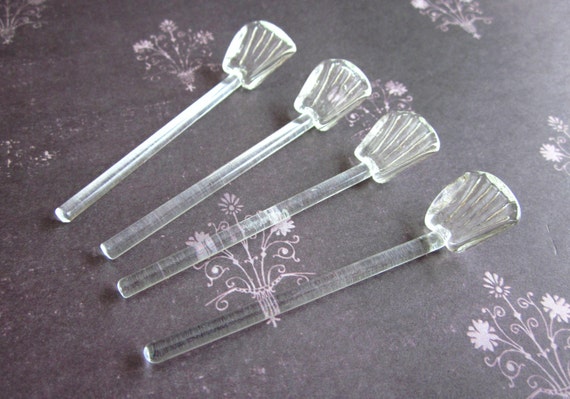Set of Four Vintage Glass Salt Spoons