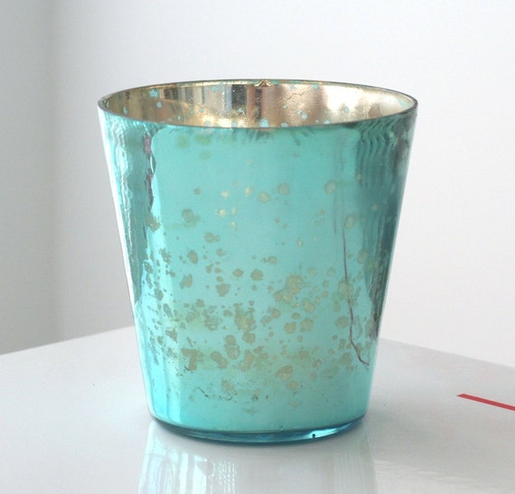 Turquoise Mercury Glass Votive Holder