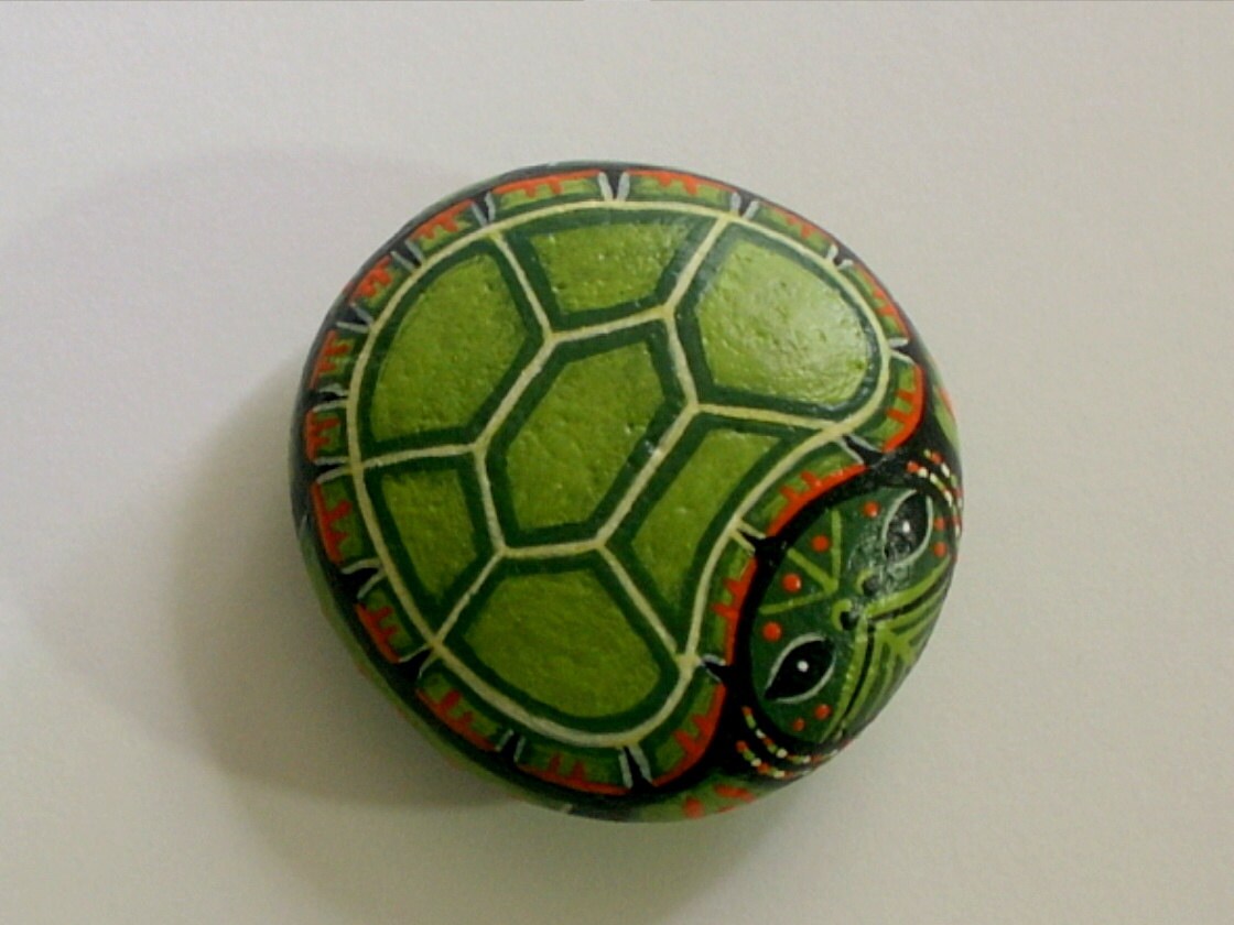 Turtle painted rock ooak 3D garden art decor totem