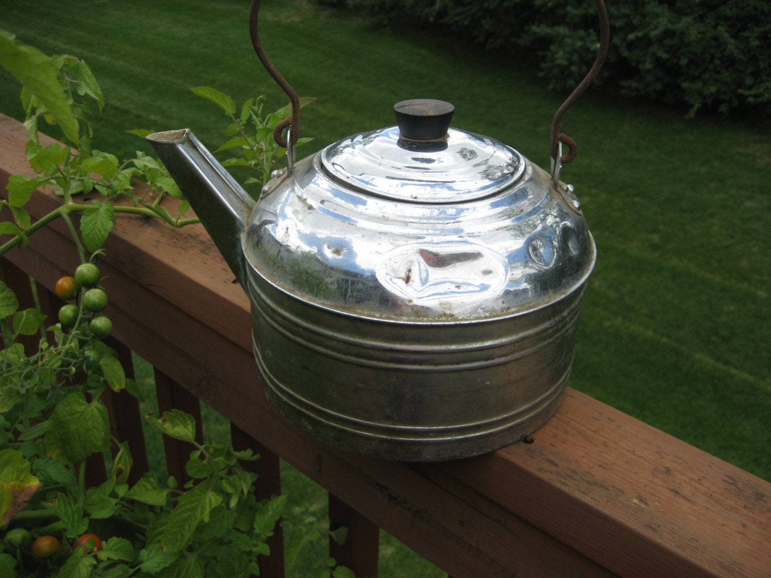 Vintage Coffee Tea Pot Kettle with wood handle covered Silver Metal ...