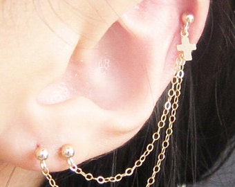 Sterling Silver Single & Double Chain Triple Piercing