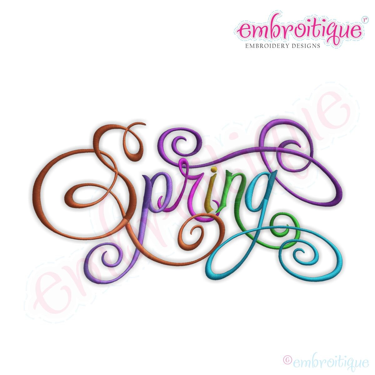 Spring Calligraphy Script Embroidery Design Small Instant