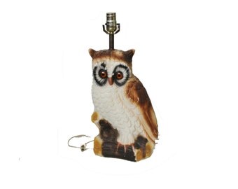 Vintage 60s Tall Ceramic Owl Table Lamp - Working Condition