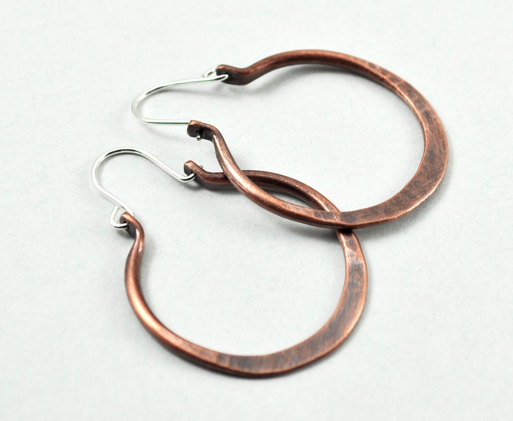 Classic Hammered Copper Hoop Earrings On By Christinasteward