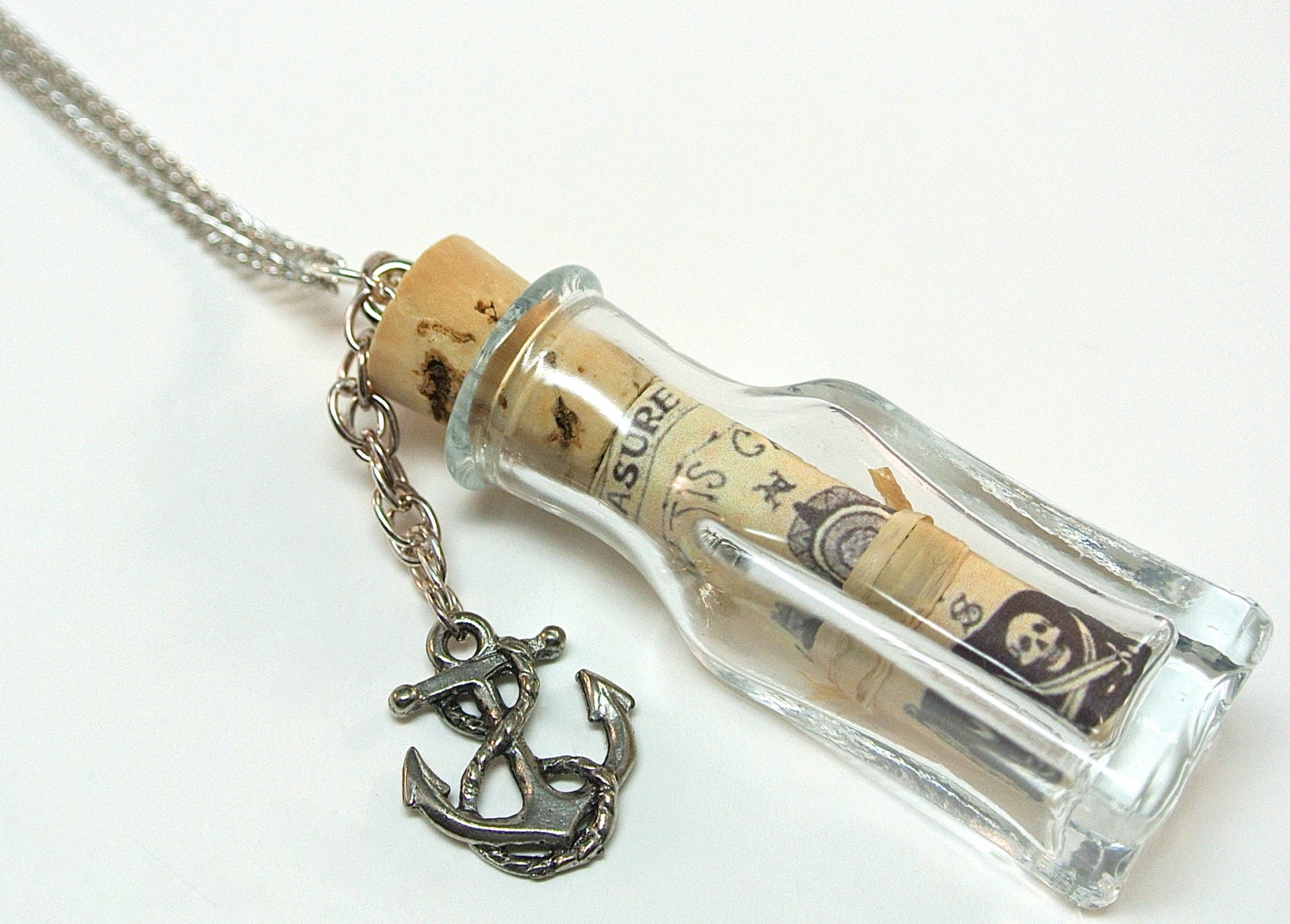 Treasure Map Pendant Bottle with Mini Pirate by TrioArtisanDesigns