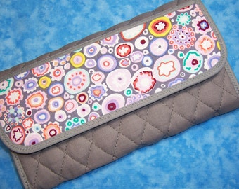 Women Wallet - Fabric Wallet Gray Large Long Wallet Vegan Trifold ...