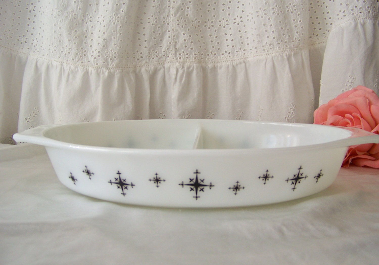Vintage Pyrex Atomic Divided Baking Dish Black Compass Dish Pyrex Ovenware Retro Kitchen Vintage