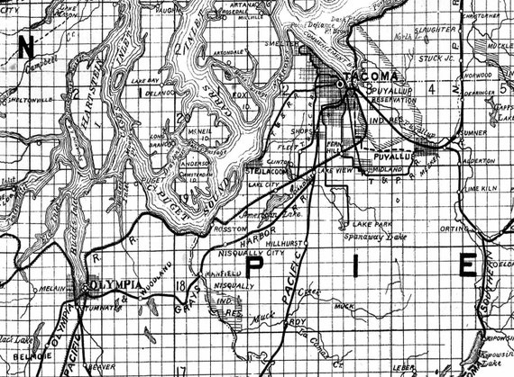 Puget Sound Map Vintage Blueprint Map Print Poster by TheMapShop