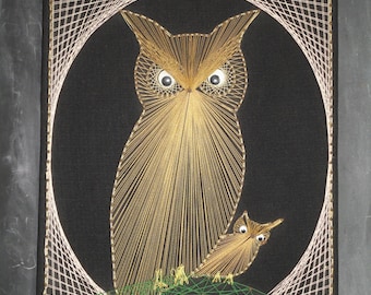 Vintage Large Retro 70's Mother and Baby Owl String Art Wall Hanging ...