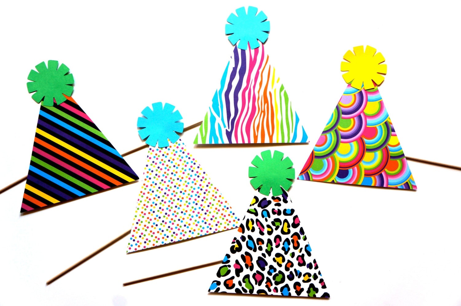 Photo Booth Props Birthday Party Hats 5 piece prop set