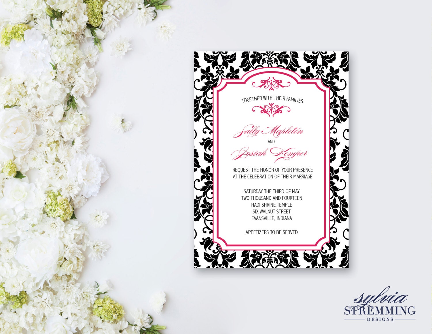 elegant damask wedding invitation custom printable– digital file ...