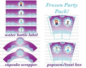 NEW PRICE! Frozen Party Pack / Waterbottle Labels / Popcorn Box ...