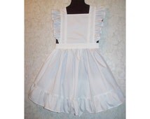 Girls size 5-6 Pinafore Ruffled Bib & Ruffled Skirt Apron white handcrafted