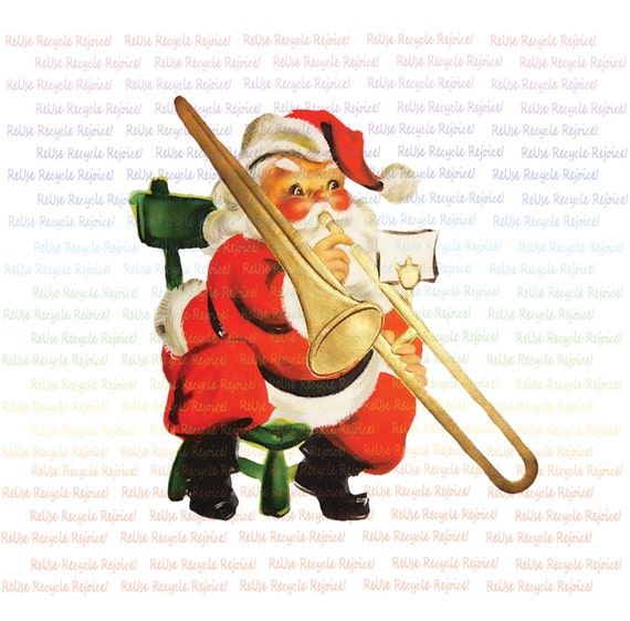 Items similar to Santa Playing Trombone Christmas Card - 1970 Christmas ...