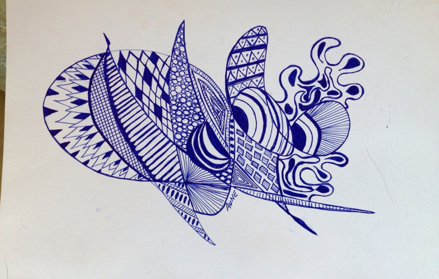 Original Blue Ink pen doodle drawing 9
