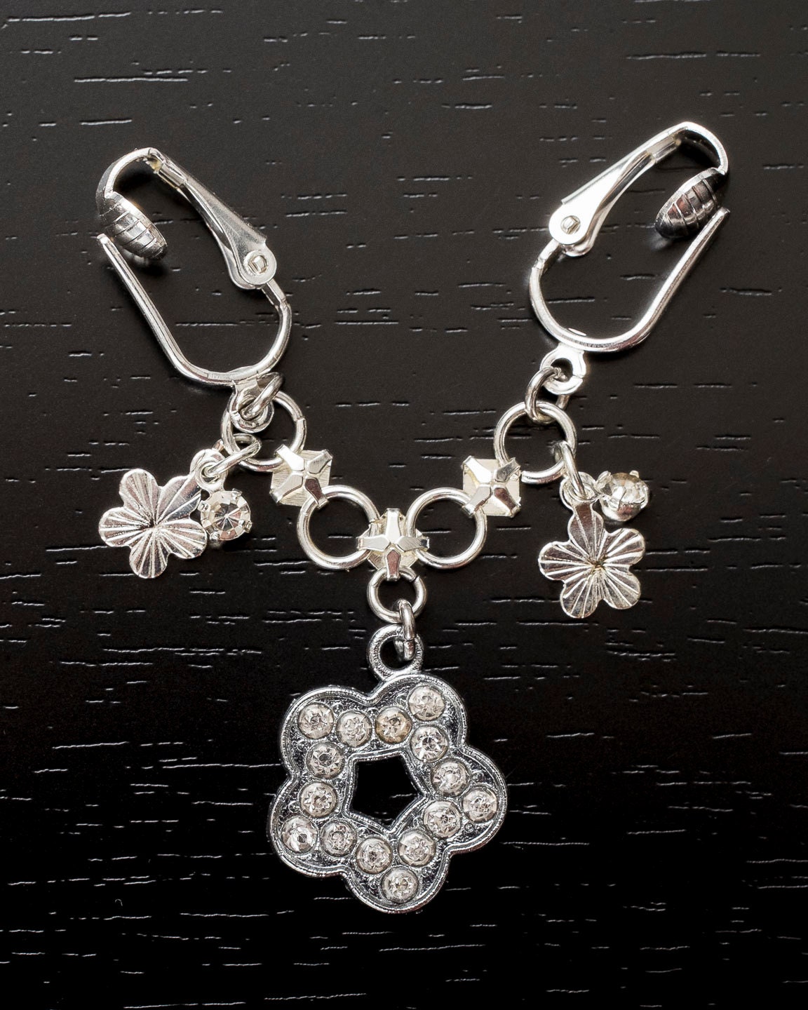 Flowers in thinrestone crystals intimate jewelry that clips on