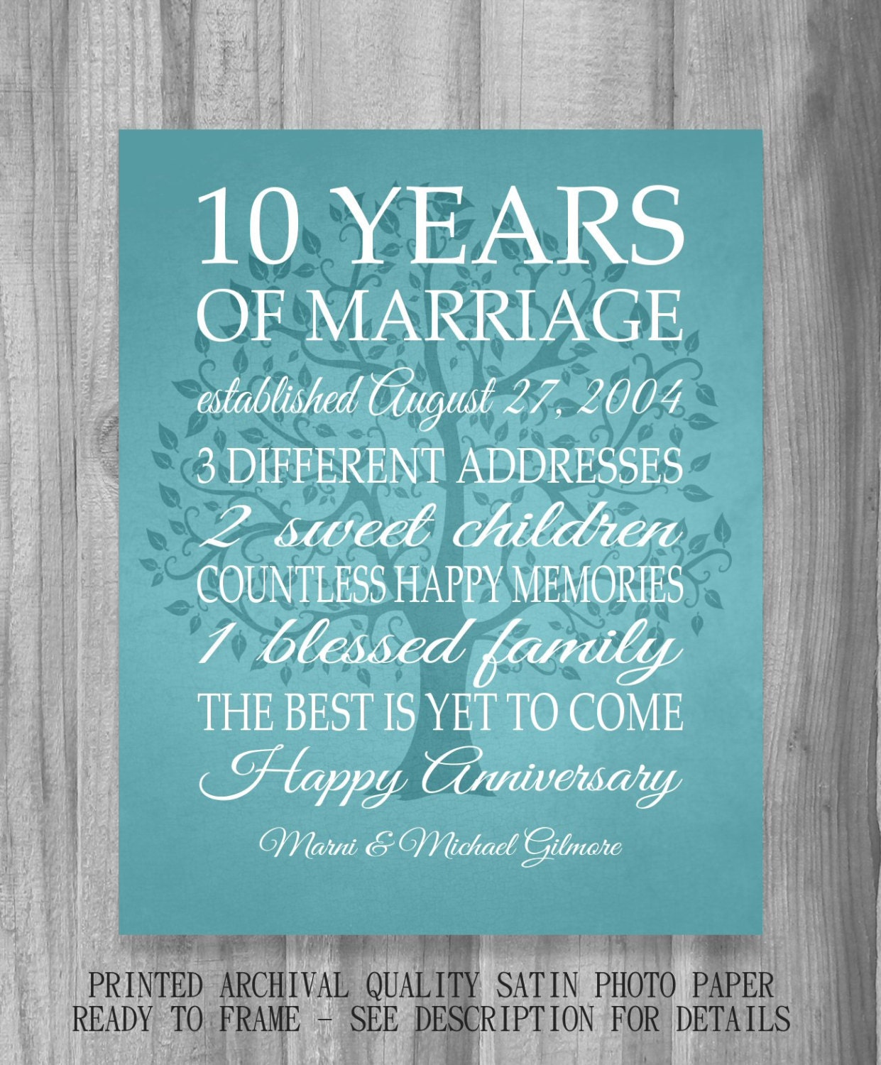 10 Year Anniversary Gift Print Wedding Anniversary 10 Year Anniversary Gift Print Wedding Anniversary