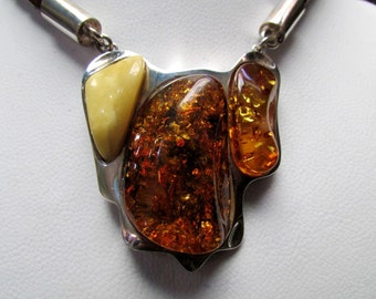 Amber Pendant - Large Amber Necklace - 3 Stone Baltic Amber Power ...
